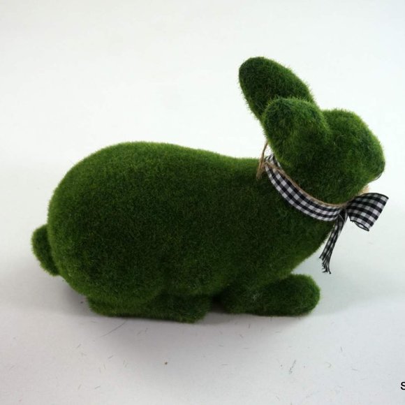 Designers | Accents | Mossy Flocked Green Sitting Bunny Grass Rabbit ...